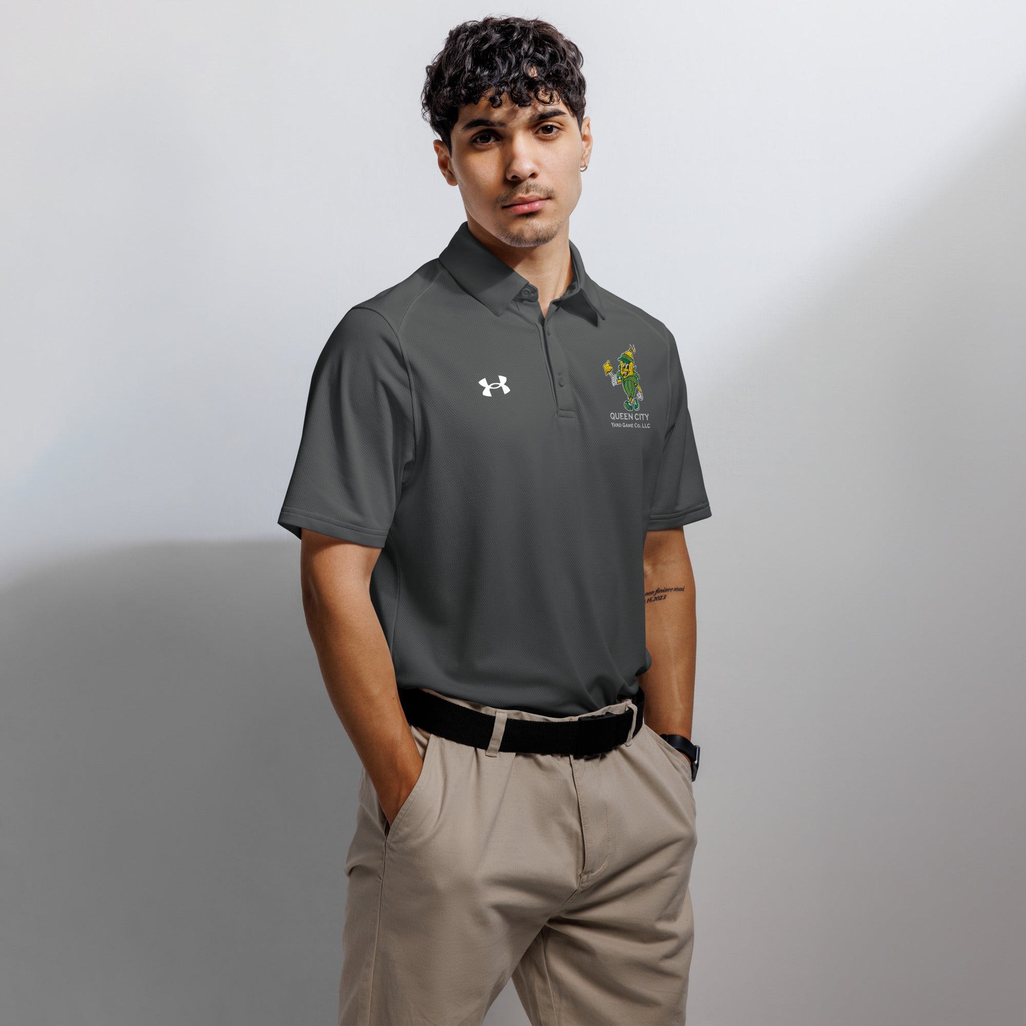 QCYG co. "Shuckie" Under Armour® men's polo | Queen City Yard Game Co. LLC